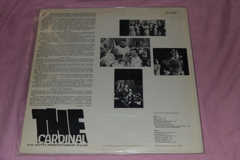 The Cardinal Soundtrack Composed by Jerome Moross - Otto Preminger ...