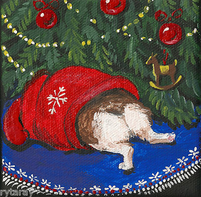 4X4 PRINT OF PAINTING RYTA XMAS PEMBROKE WELSH CORGI TREE DOG GIFT PET ...