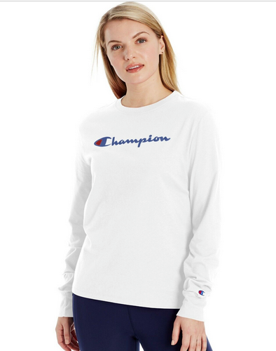 CHAMPION WOMEN'S LONG SLEEVE SCRIPT LOGO FRONT SHIRT(WHITE LARGE)NWD for sale online | eBay