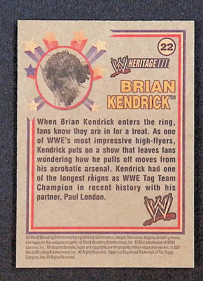 Brian Kendrick Wrestling Card 2007 Topps WWE Heritage III #22 | eBay