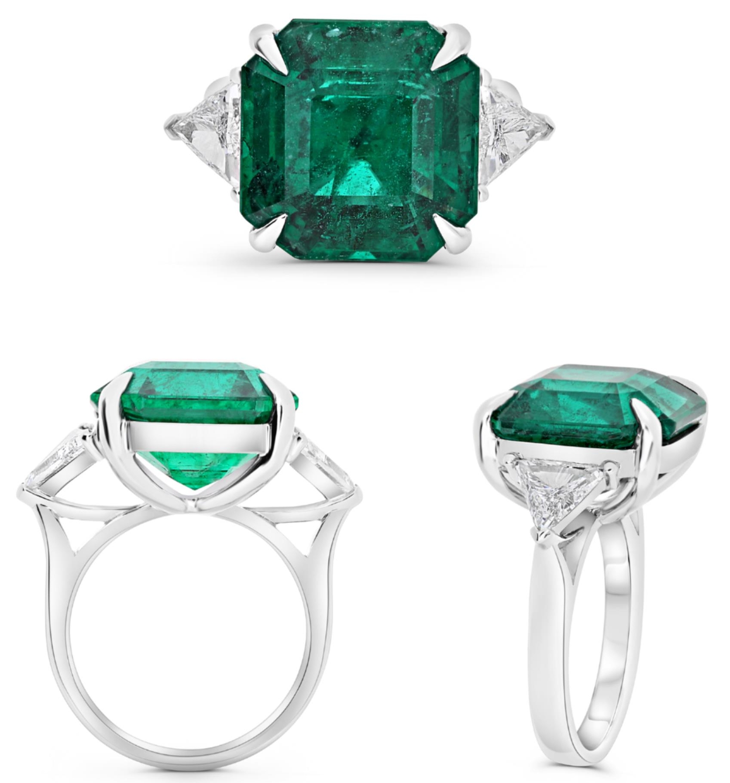 LARGE 14.19CT DIAMOND & AAA EMERALD PLATINUM 3D SQUARE OCTAGON ...