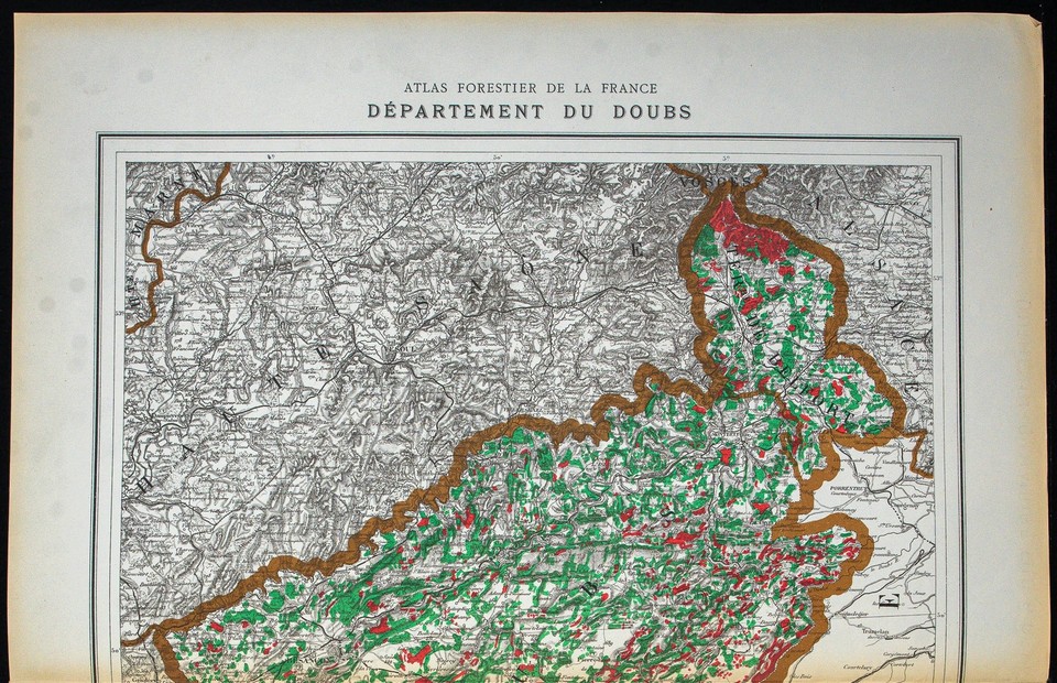 1912 - Doubs - Map of the forests of the department - Rare and large ...