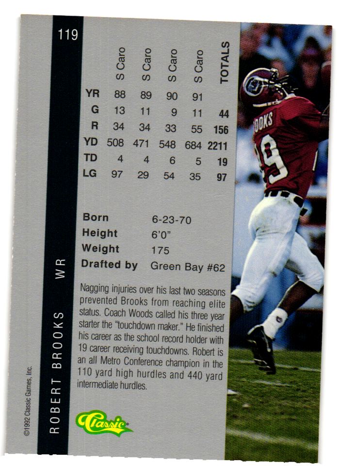 1992 Classic Four Sport Draft Pick Collection Robert Brooks Card #119 ...