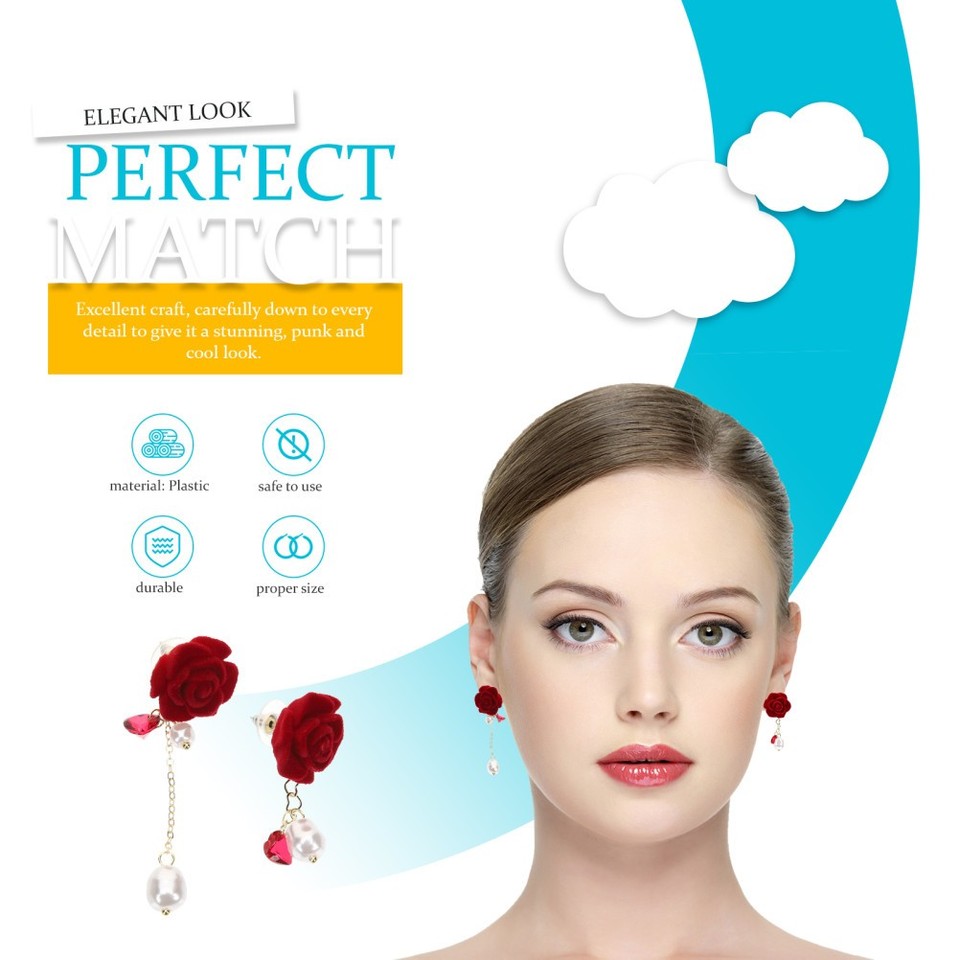 1 Pair Asymmetrical Tassel Drop Earrings Pearl Earring Rose Flower ...