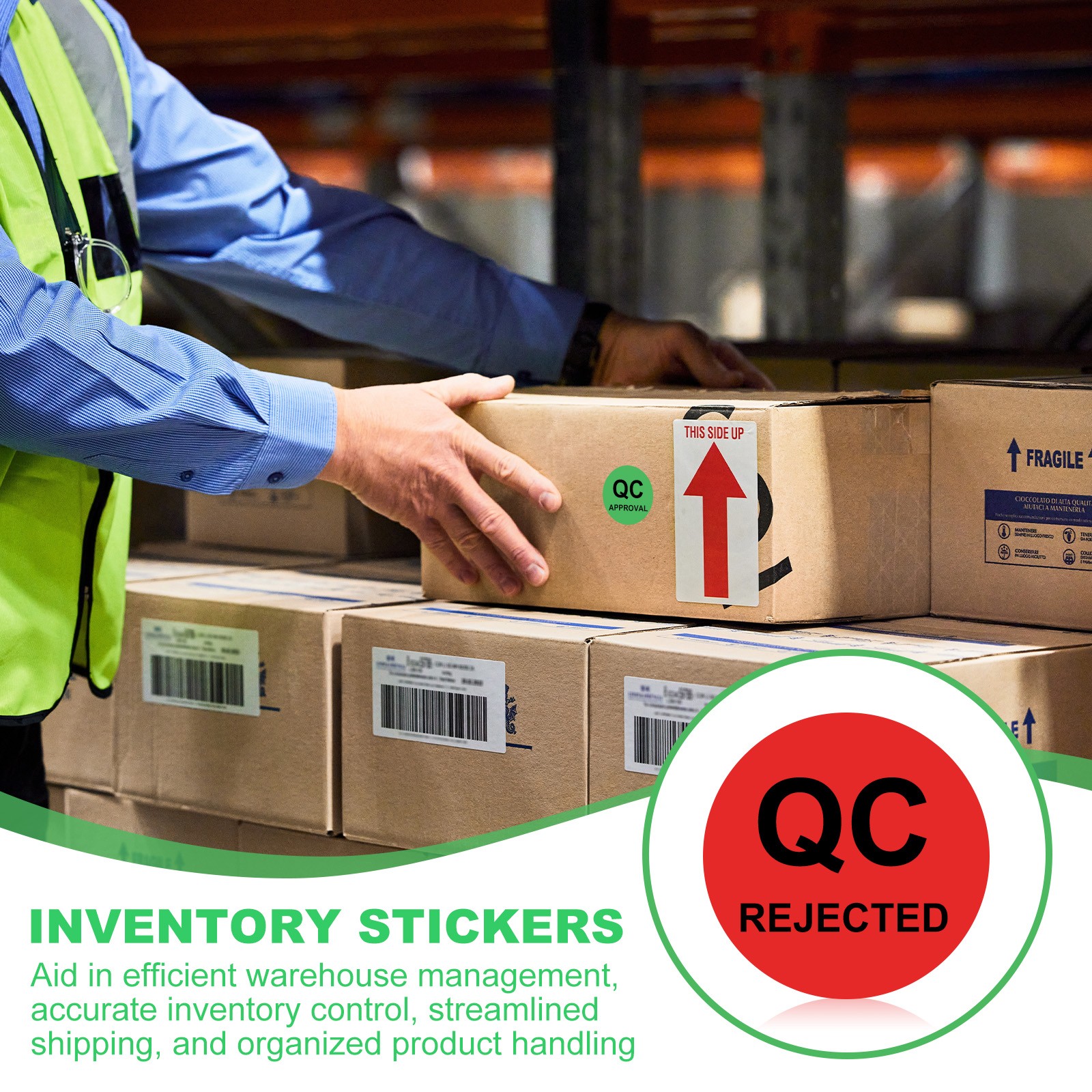 4 Roll/2000 Pcs 1" QC Rejected Labels Inventory Quality Control ...