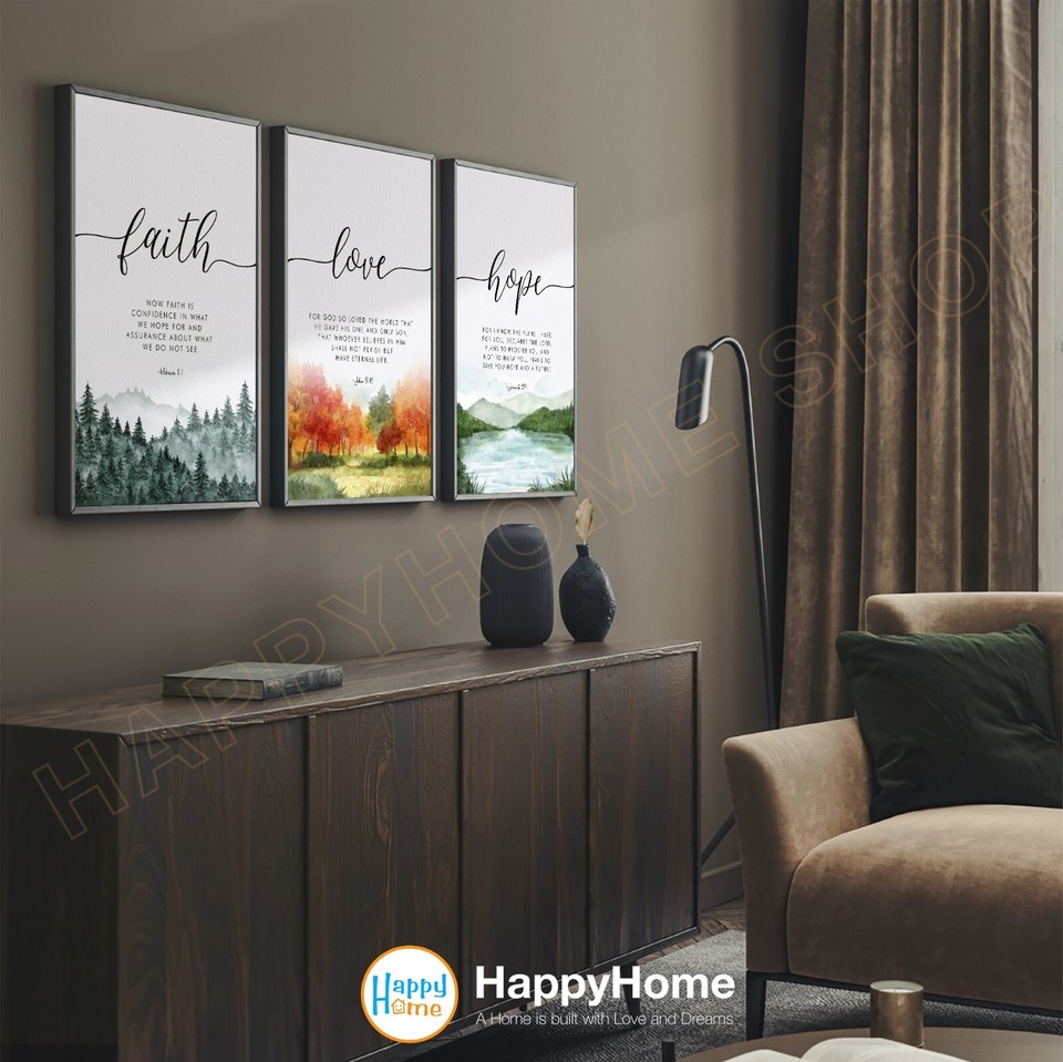 Faith Hope Love Bible Verse Wall Art Set Christian Bible Poster Home ...