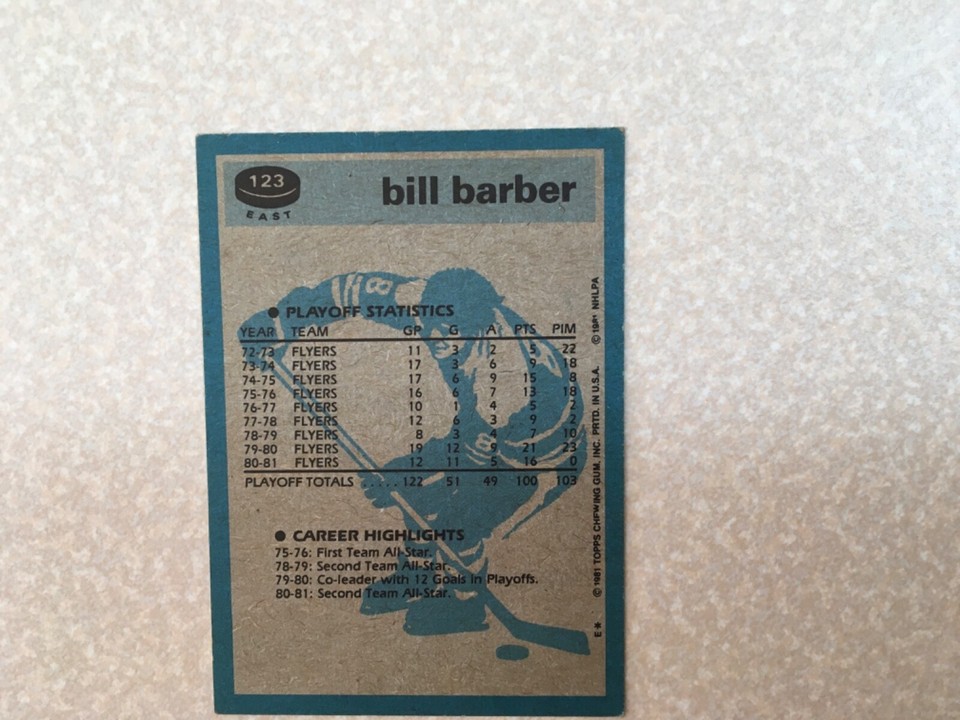 1981-82 Topps #123 Bill Barber Super Action Philadelphia Flyers | eBay