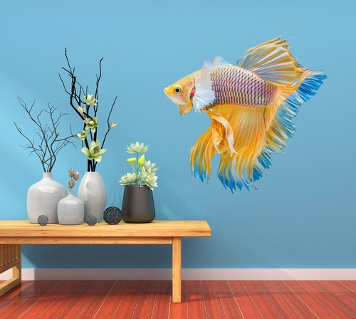 3D Yellow Goldfish A057 Animal Wallpaper Mural Poster Wall Stickers ...
