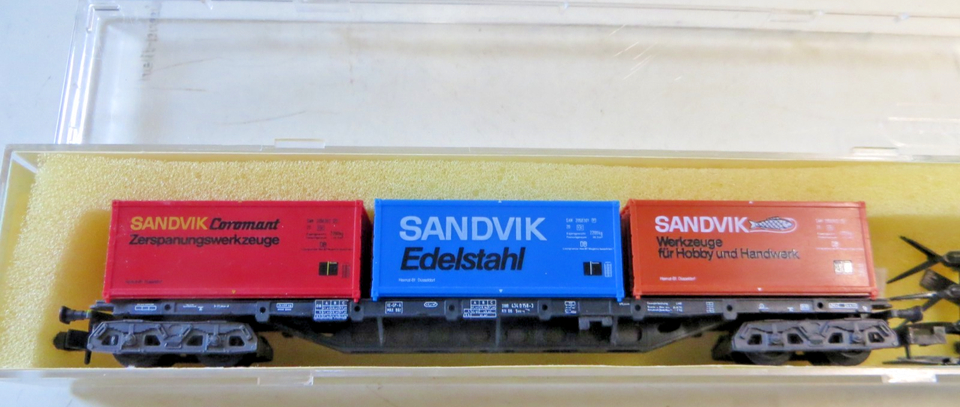 Minitrix N 3507 Container Wagon With 3 Containers Sandvik DB M ...