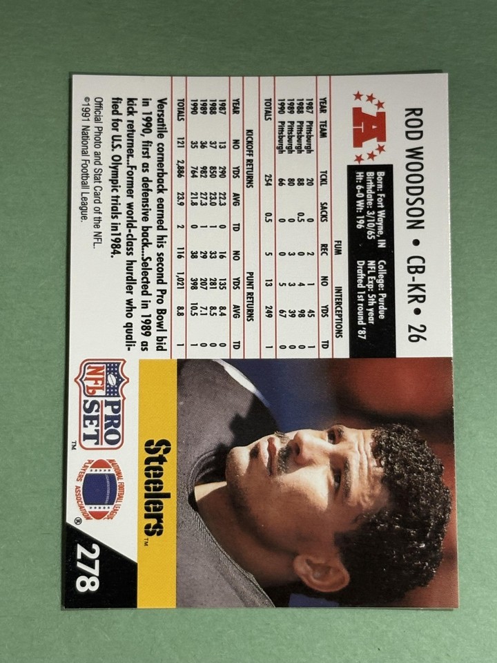 Rod Woodson 1991 Pro Set Pittsburgh Steelers #278 CC274 | eBay