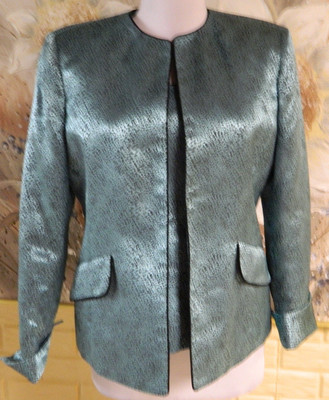 EUC GORGEOUS KASPER 2PC. SHELL / JACKET SZ 4P MINT GREEN/BLACK ANIMAL ...