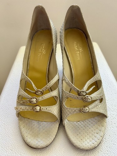 MICHEL PERRY womens shoes size 8 High Heel Sandals-Pearly Silver Snake ...