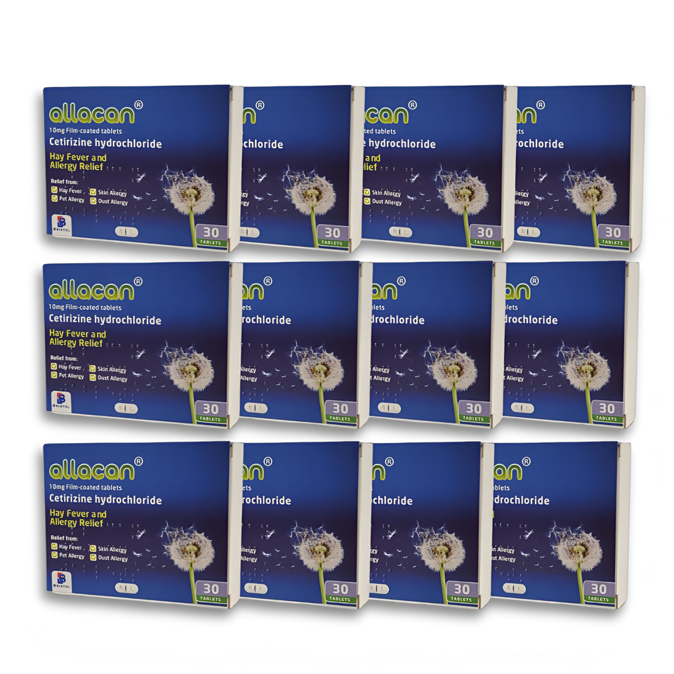 Cetirizine 10mg - 30 Tablets x 12 Packs - Hayfever Relief - Allacan ...