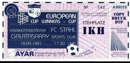 2567 Ticket CWC - EC II 91/92 EFC Steel Eisenhüttenstadt - Galatasaray ...