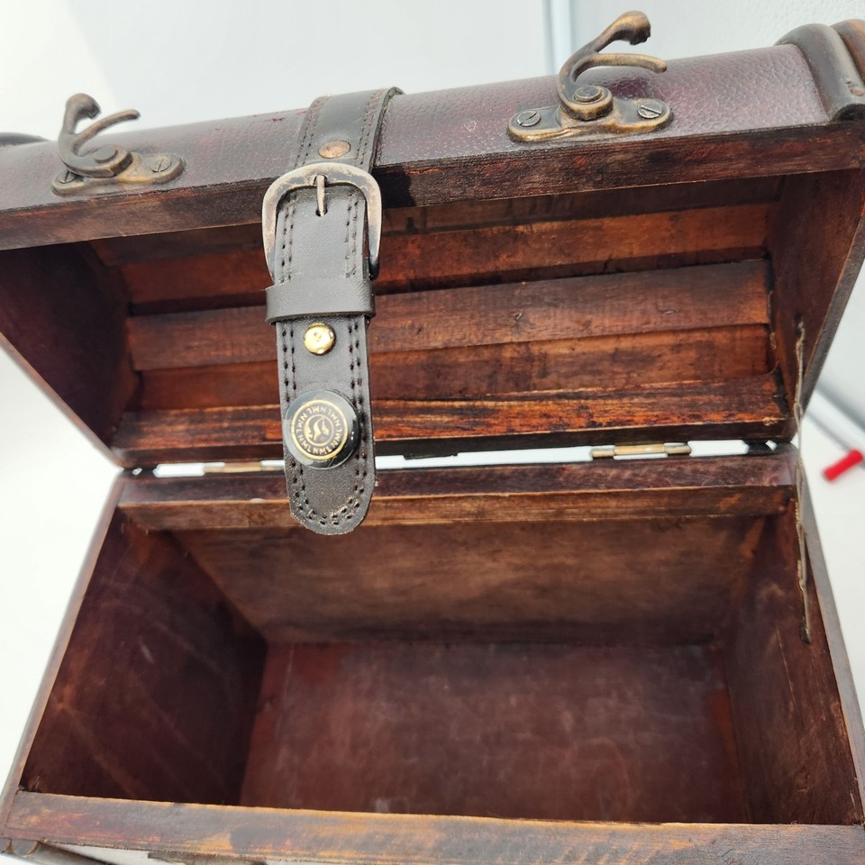 Vintage Treasure Chest Wood Box Leather Brass Hardware 11" x 11" x 6 ...