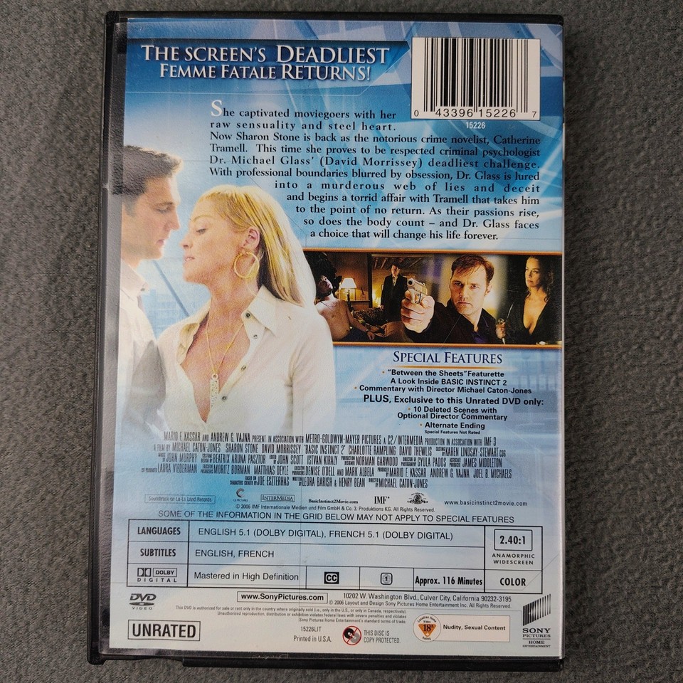 Basic Instinct 2 DVD Unrated Extended Cut Sharon Stone David Morrissey ...