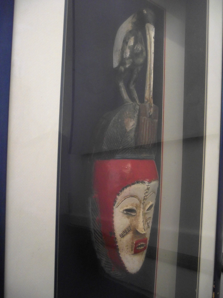 Vintage Framed African Tribal Hand Carved Wooden Mask With Bird (Sto ...