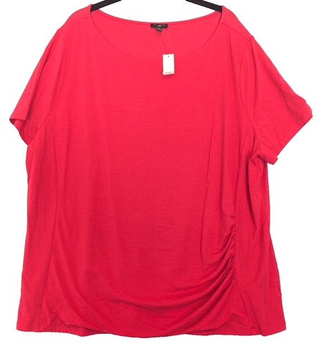 Talbots Shirt Womens Plus 3X Red Crew Neck Top Casual Soft Ruched ...