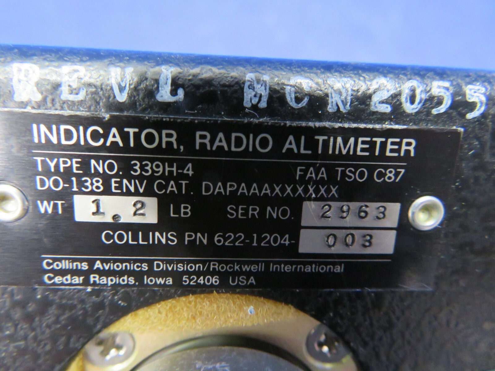 Collins 339H-4 Radio Altimeter Indicator w / Connector 622-1204-003 ...