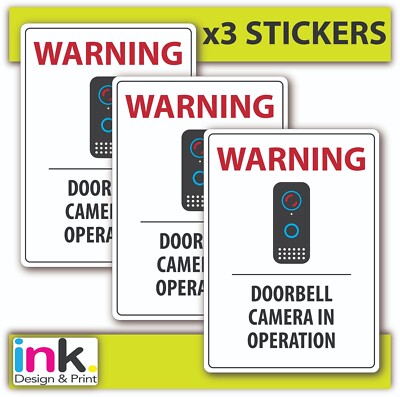 3x CCTV Doorbell Ring stickers camera warning sign decals CCTV in ...