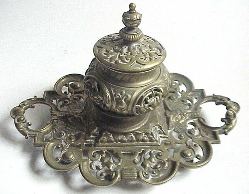 Fancy Antique Brass Inkwell. | eBay
