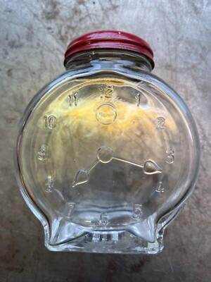Vintage Glass Container w Lid CLOCK Nash Underwood Happy Time Mustard ...