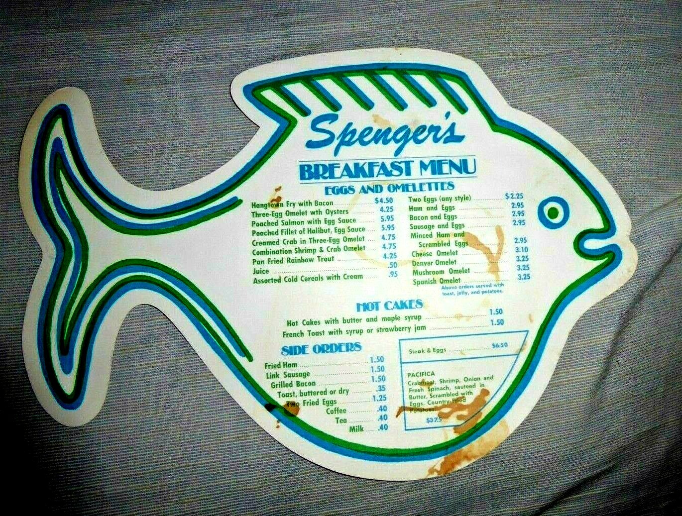 VINTAGE MENU SPENGERS SPENGER'S BREAKFAST MENU BERKELEY CALIFORNIA | eBay
