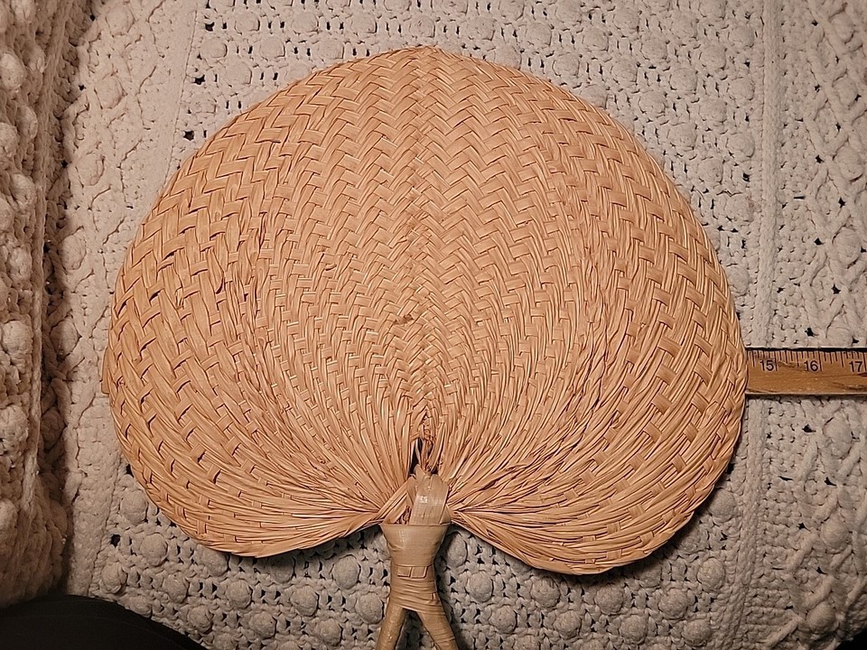 Vintage Hand Stitched Palm Fibers Hand Fan From Philippines | eBay