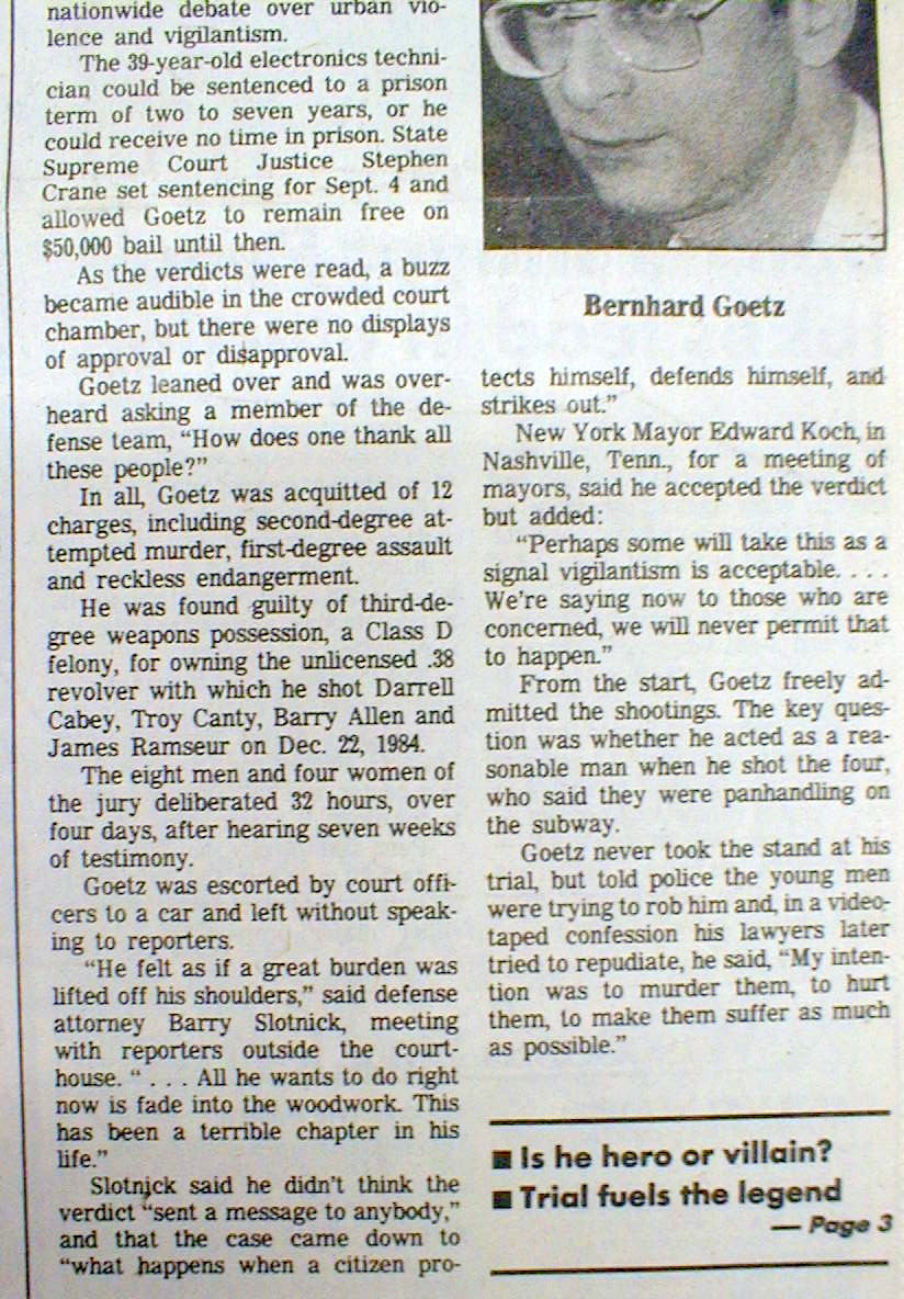 Bernard Goetz Newspaper Cover