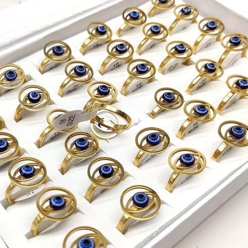 New 30pcs Unique design Stainless Steel Blue Eye Ring Women Charm ...