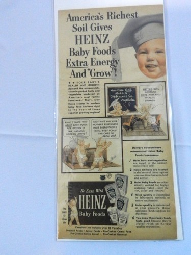 Vintage Heinz Ad Baby Foods Magazine Advertisement Color Cereal Oatmeal ...