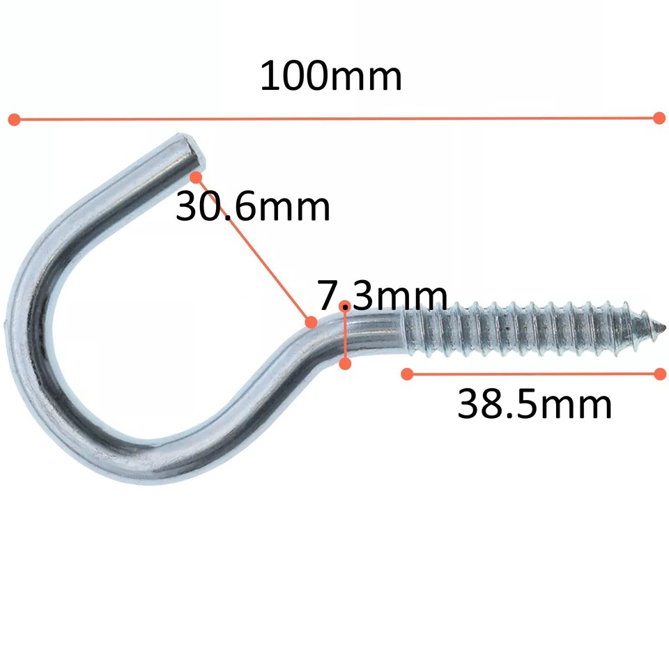 Light & Heavy Duty Plain Screw Cup Hooks | Metric Wood Thread Ceiling ...
