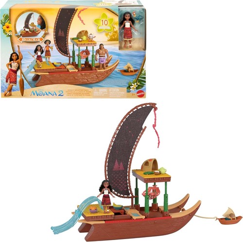 Mattel Disney Moana 2 Toys, Moana’s Adventure Canoe Playset with ...