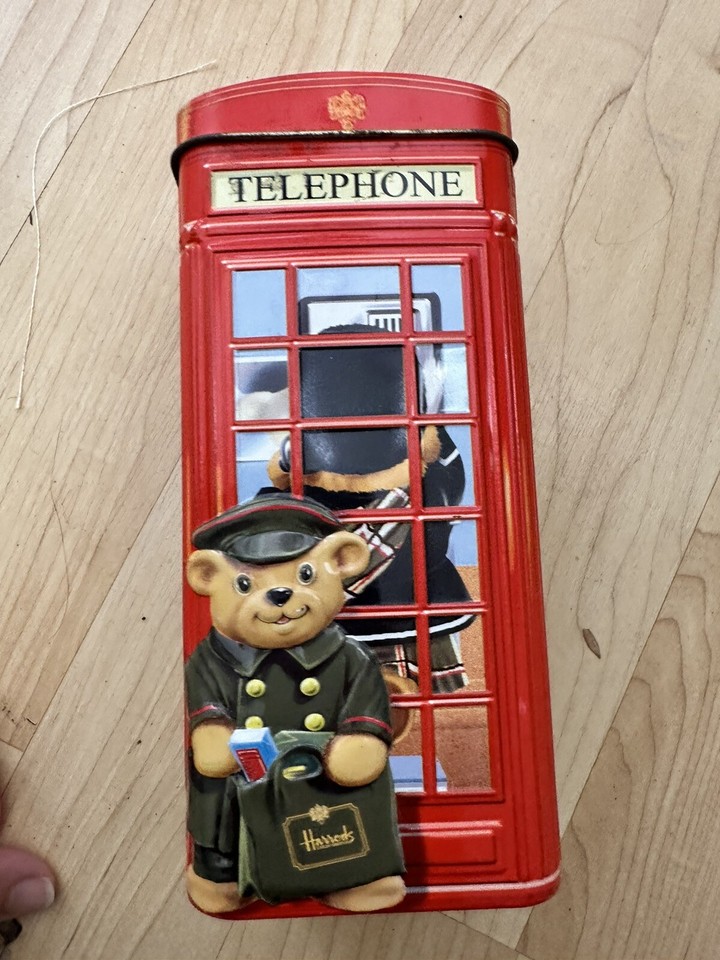Vintage Harrods Mail box Teddy Bear Piggy Bank Tin Red Phone Booth Bear ...