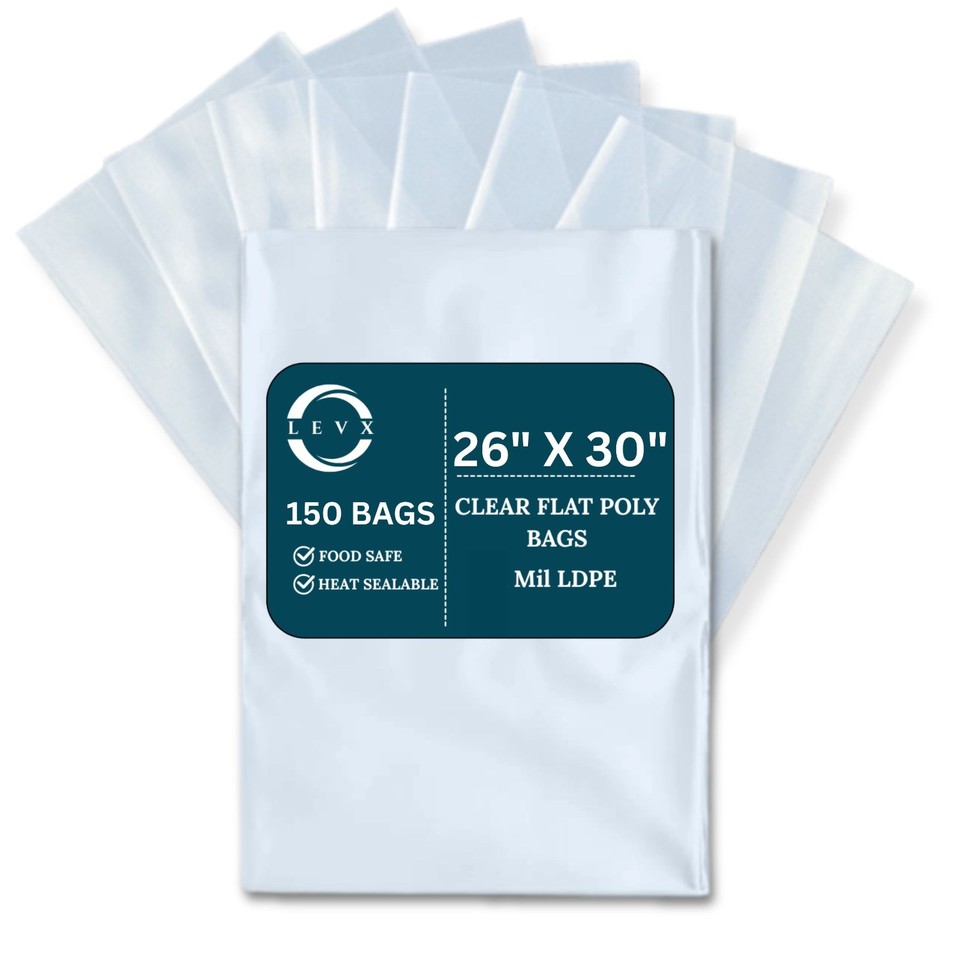 2 MIL Size 26" X 30" 50- 500 Packs LDPE Clear Flat Poly Bag, Open Top ...
