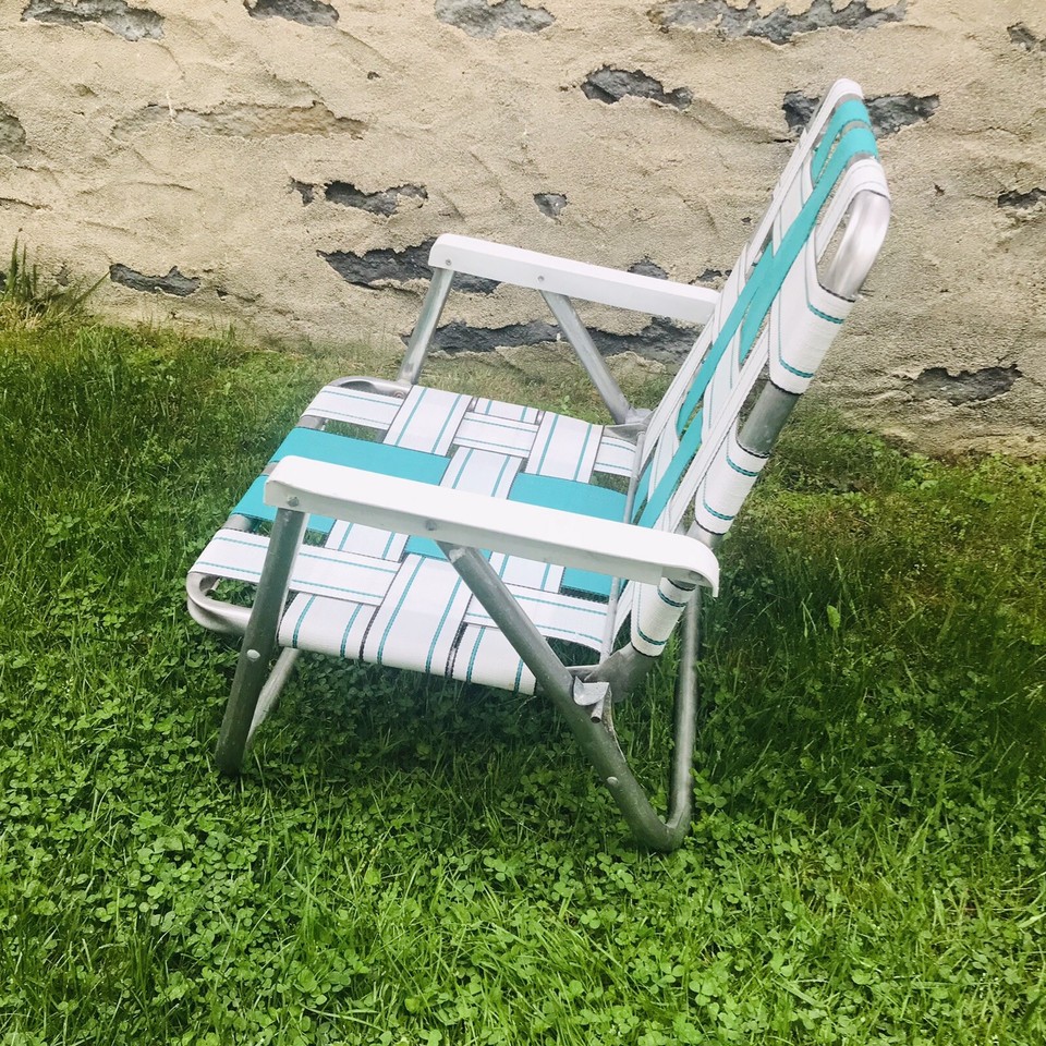 Vintage Sunbeam Aluminum Folding Beach Chair Web Weaved Low Profile ...