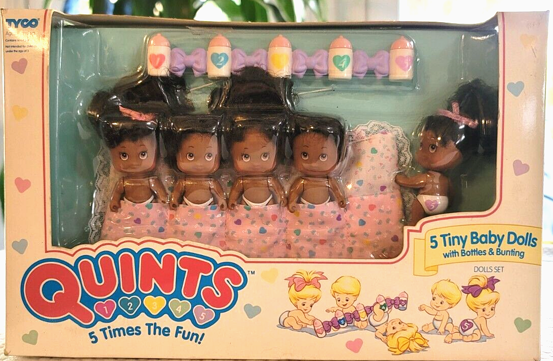 Quints 1989 NOS 5 Tiny Baby Dolls Black African American TYCO Play Set ...