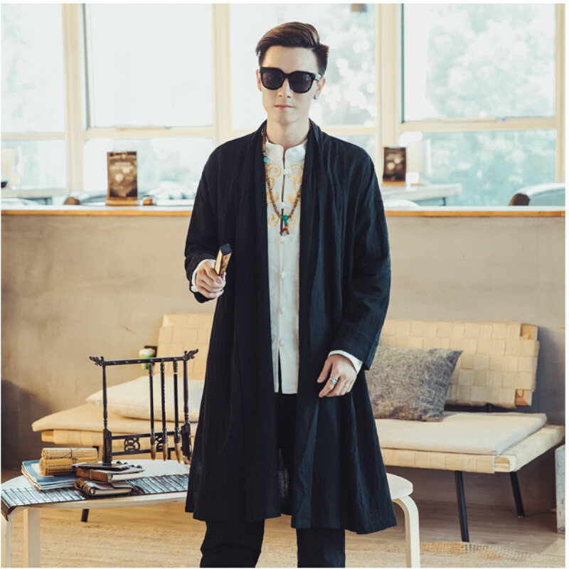 Mens Cotton Linen Kimono Loose Coat Yukata Japanese Jackets Long ...