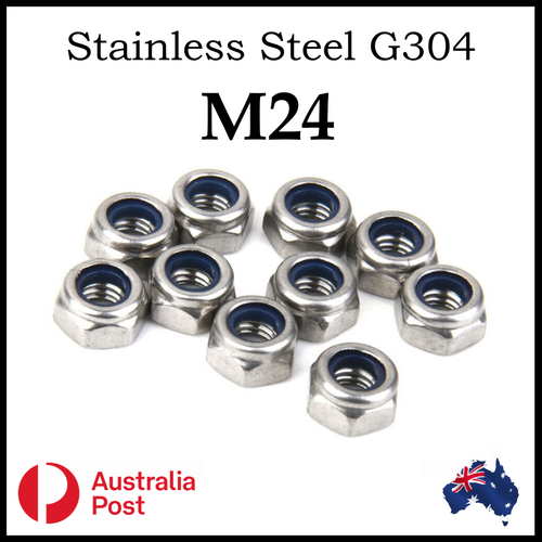 M24 Lock Nuts Nyloc Nylon Nut Insert Hex Screw s Course Stainless Steel ...