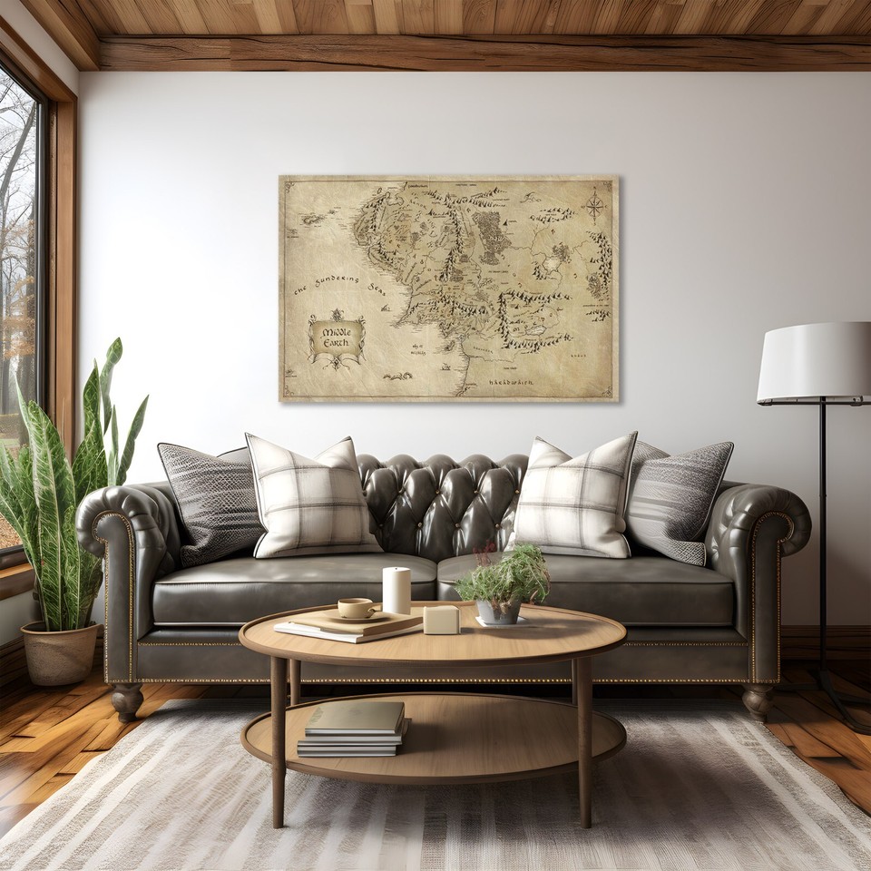 The Lord Of The Rings Map Of Middle Earth Framed Canvas Print Tolkein ...