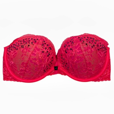 Victoria's Secret Padded Strapless Bra Women's 32D Pink Rhinestone ...