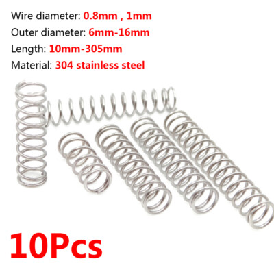 10Pcs 0.8mm / 1mm Wire Dia Compression Springs Stainless Steel Length ...