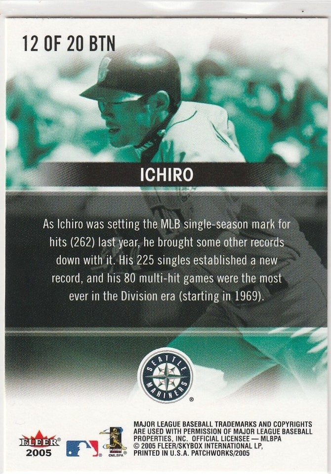 2005 Fleer Patchworks By the Numbers #12BTN Ichiro Suzuki 051-F | eBay