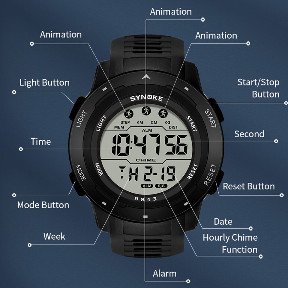 Digital Watch Military Watches for Men LED Backlight WR50M Waterproof ...