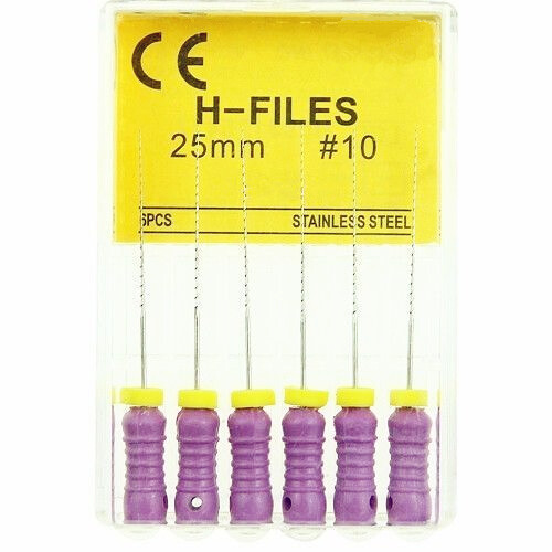 10 Packs Dental Endo H-Files 25mm #10 Stainless Steel Root Canal Files ...