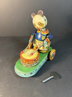 Vintage Drumming Panda Tin Lithograph Wind up Toy With Key - Worn But ...
