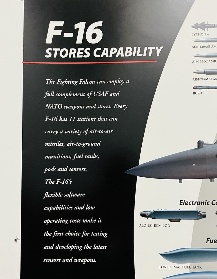 Lockheed Martin Official Factory F-16 Weapons Stores Capability Poster ...