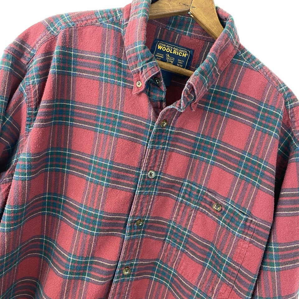 Woolrich Plaid Flannel Shirt Mens XL Red Green Button Front Vintage ...
