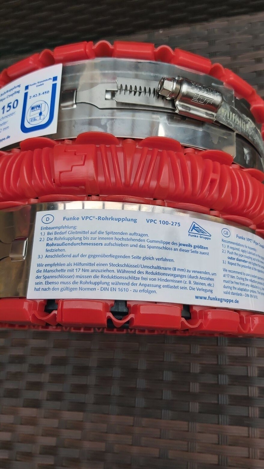 Funke VPC Rohrkupplung Manschettendichtung Aussen Ø DN 100 - 300 EPDM ...