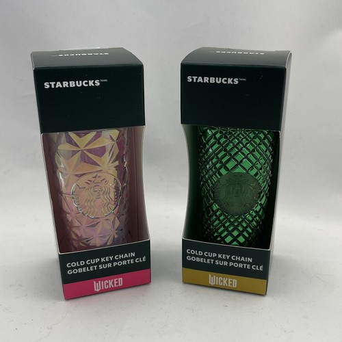 NEW Set of 2 ~ 2024 Wicked Starbucks Keychains ~ Green Shiny & Pink ...